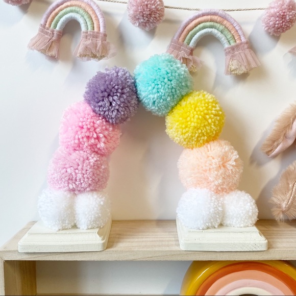Handmade | Party Supplies | Rainbow Pom Pom Table Centerpiece Kids ...